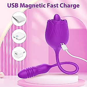 Rose Sex Stimulator for Woman, Tongue Licking Rose Toy Thrusting Anal Butt Plug with 4 * 10 Modes, Vlatne 4 in 1 Clitoral Vibrator Nipple Susker, Adult Sex Toys & Games, Sex Toys for Women Pleasure…