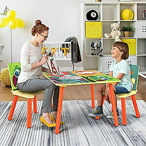 TimmyHouse Desk Kids Table and 2 Chairs Set for Toddler Baby Gift Furniture Cartoon Pattern