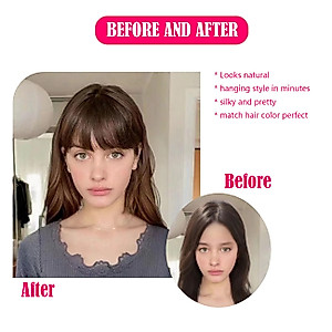 Clip in Bangs Natural Black Bangs Clip in Fringe Hair Extensions Remy Human Hair with Temples Natural Color for Women