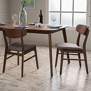 Christopher Knight Home Lucious Fabric / Walnut Finish Dining Chairs, 2-Pcs Set, Dark Grey