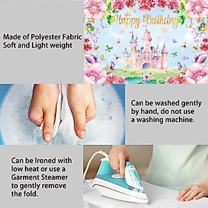 LDWLYW Princess Birthday Backdrop for Girls Happy Birthday Princess Castle Butterfly Backdrop Banner for Birthday Party Decorations Princess Theme Party Photo Backdrop Background Decor 7x5ft