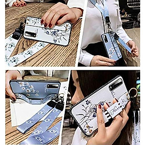 Aulzaju for S21 Ultra Case Luxury Bling Diamond Cute Flower Design with Ring Kickstand Soft TPU Crossbody Lanyard Phone Cover with Strap for Girls Women for Samsung Galaxy S21 Ultra (Red)