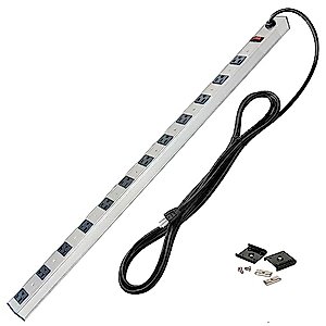 BESTTEN Wide-Spaced 12-Outlet Metal Power Strip Surge Protector with 9ft Long Extension Cord, 15A/125V/1875W, On/Off Switch with Overload Protection, ETL Listed, Silver