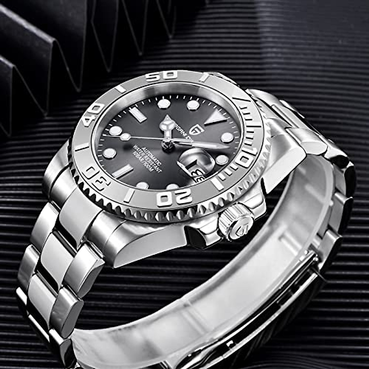 Mens Watches Pagani Design 1651 Wrist Watch for Men Automatic Mechanical NH35 Movement 100M Water Resistant Sapphire Glass Ceramic Bezel Stainless Steel Watch (White Grey)