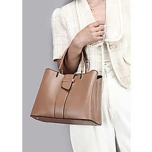 SMALLBLUER Women's Fashion Handbag PU Leather Shoulder Crossbody Bag Purse 2pcs-Brown