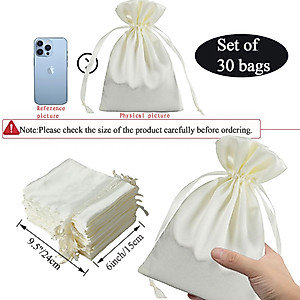 AKLVBL 30 Pack 6 x 9.5 Inches Beige Satin Gift Bags, Jewelry Bags, Drawstring Pouch, Wedding Favor Bags, Baby Shower Bags, silk bags
