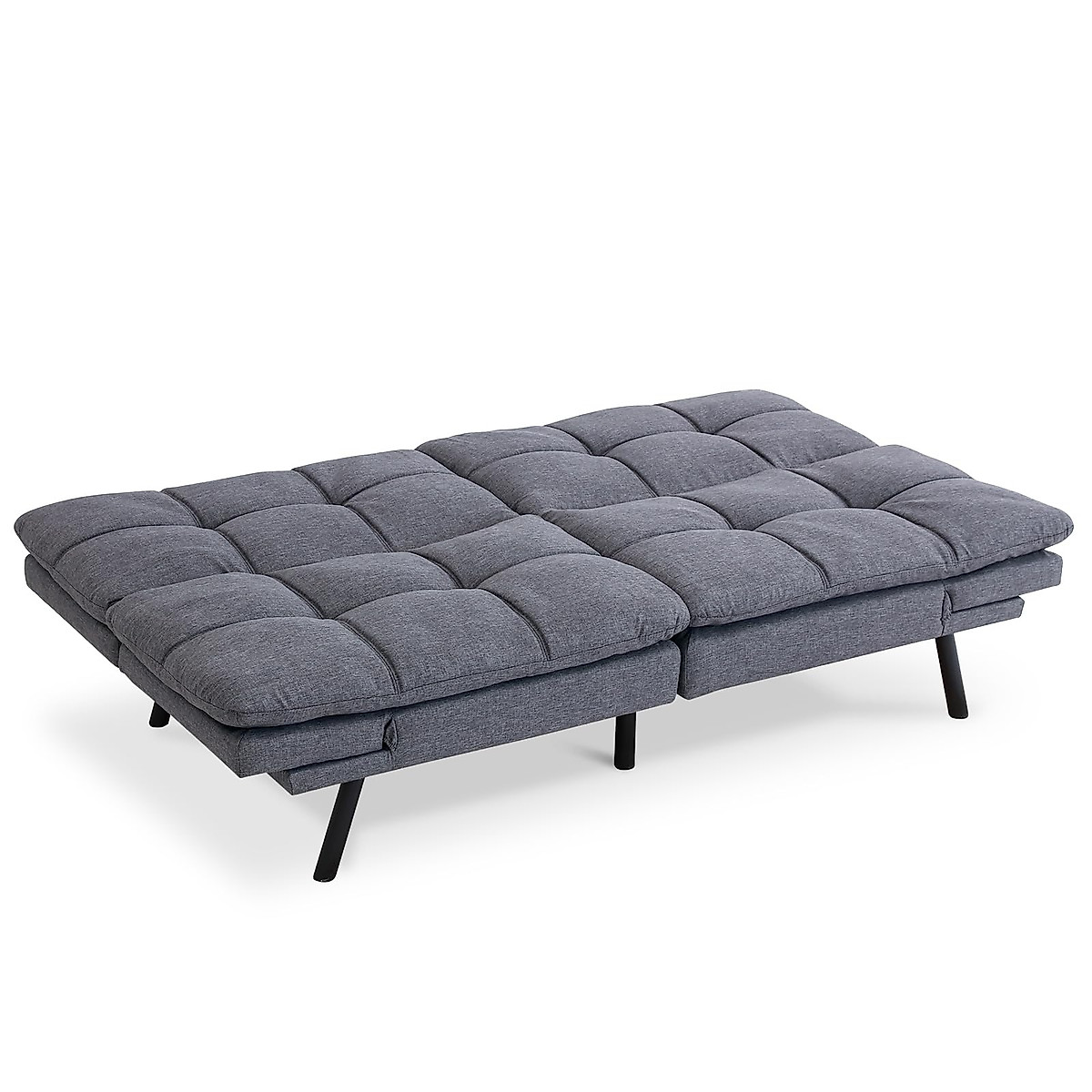 Hcore Convertible Futon Bed,Gray Fabric Memory Foam Loveseat Sofas, Pure Grey