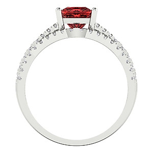 Clara Pucci 2.11 ct Princess Cut Solitaire Natural Red Garnet Designer Art Deco Statement Wedding Curved Ring Band Set 18K White Gold 3.5