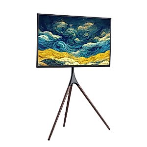 Link2Home Tripod TV Stand Swivel Easel for 45"-65" LED LCD Flat Screens up to 70 lbs., Tall TV Stand 54.5" for Corners, Bedroom, Black Bracket, Wood Base