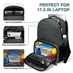 Ocraho Lunch Bag Backpack Insulated Cooler Lunch Box Backpack,Travel Laptop Backpack with USB Port for Women Men Fits 15.6 Inch Laptop （Gray-2）