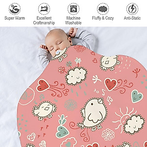 LAKIMCT Cartoon Birds Hearts Clouds Round Soft Baby Blankets for Boys Girls, Newborn Blanket for Suitable for Swaddling Sleep Stroller Cover Nursery Blanket, 35 Inch