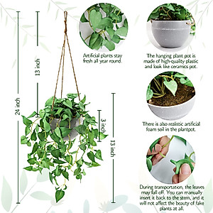TNNTOPELE Fake Hanging Plants with Pots, 2 Pack Artificial Faux Anthurium Leaf Hanging Basket Plant for Wall Home Room Indoor Outdoor Decor