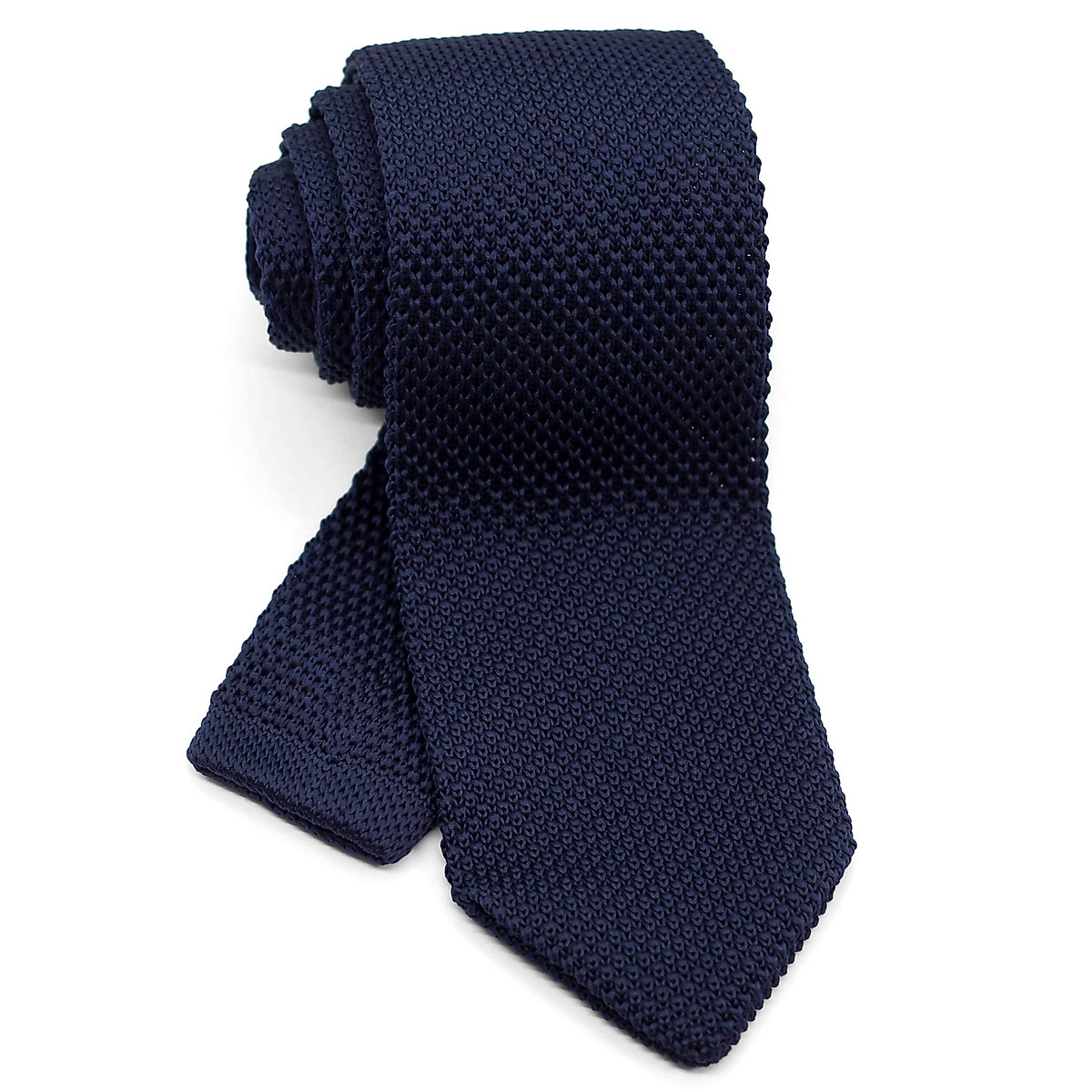 WANDM Men's Pointed Knit Tie Necktie Width 2.75 inches Washable Solid Color Navy Blue
