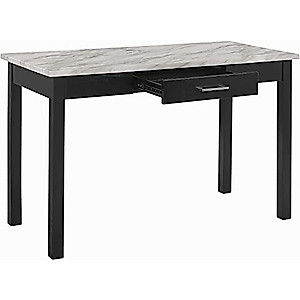 New Classic Furniture Celeste Faux Marble Writing Table Desk for Home Office, White/Gray with Black Base