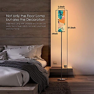 RZNTJHUINA Modern Standing Lamps Bohemian Abstract Tropical Print Contemporary Minimalist Floor Lamp Metal Pole Lamp with Linen Lampshade for Bedroom Living Room Office Nursery Reading Foot Switch