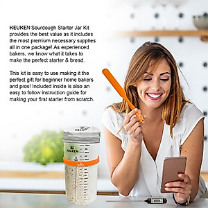 KEUKEN 42 oz Glass Sourdough Starter Jar Kit - Sourdough Bread Baking Supplies - Sourdough Starter Kit - Silicone Spatula Electric Thermometer Danish Dough Whisk - Sourdough Kit