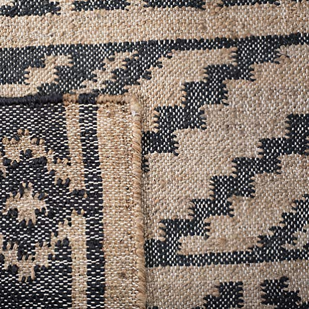 SAFAVIEH Kilim Collection 4' x 6' Natural / Charcoal KLM751A Handmade Moroccan Boho Jute & Cotton Area Rug