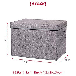 4 Pack Large Foldable Storage Box with Lids [16.5x11.8x11.8] Fabric Storage Cube Organizer Cloth Containers Linen Bins Baskets for Closet Clothes Clothing Bed Room