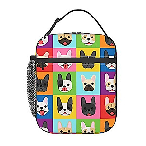 Lizinna Rportable Lunch Bag For Women/Men Insulated,French Bulldog Faces Art Style,Insulatedreusable Lunch Box For Office Work School Picnic Beach,Leakproof Cooler Tote Bag