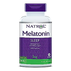 Natrol Melatonin Tablets, Helps You Fall Asleep Faster, Stay Asleep Longer, Strengthen Immune System, 100% Vegetarian, 3mg, 240 Count