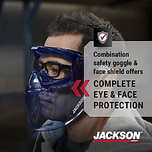 Jackson Safety GPL500 Premium Goggle with Detachable Face Shield - Anti-Fog Coating - Clear Lens – Blue - 21000