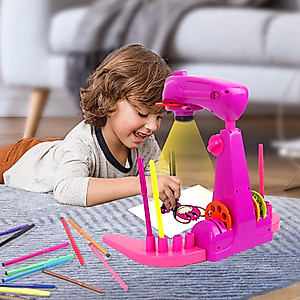 LEERFEI Kids Projection Drawing Toy,Smart Drawing Projector Toys，Trace and Draw Projector for Kids,with 32cartoon patters and 12color Brushes, Kid Learn to Draw and Sketcher (Pink)