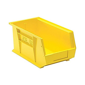 Quantum Storage Systems K-QUS240YL-3 3-Pack Stack and Hang Plastic Bin Storage Containers, 14" x 8" x 7", Yellow