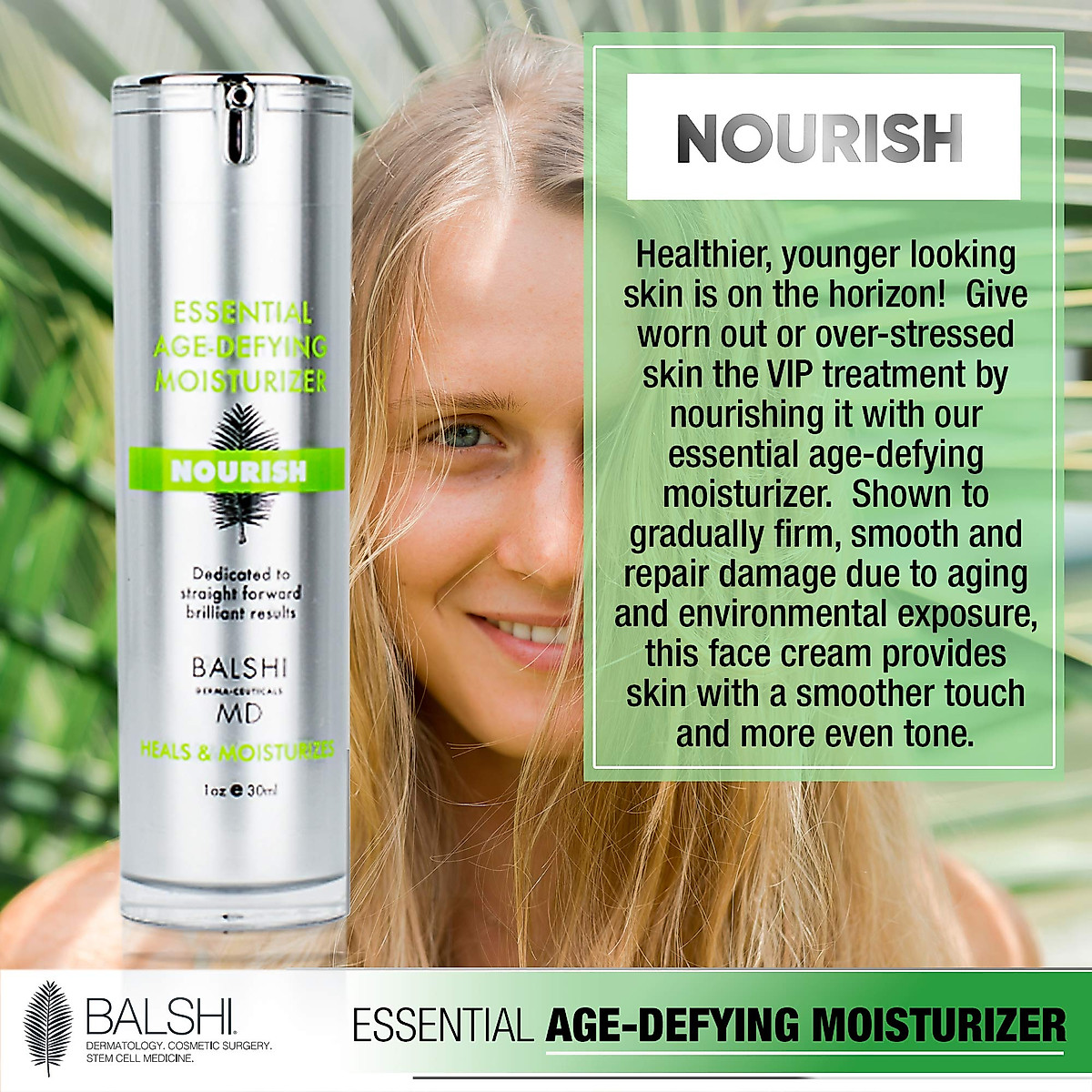 Balshi Derma-Ceuticals MD NOURISH Essential Moisturizer Face Cream - Infused w/Hyaluronic Acid, Jojoba Oil, & Squalane - Hydrates, Firms, & Revives Radiance - Diminish Wrinkles & Dark Spots - 30ml