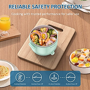 Hoyatoka Electric Hot Pot, 2L Portable Non-Stick Electric Cooker with Steamer, Mini Electric Pot Ramen Cooker for Sauté, Stir Fry, Steak, Eggs, Oatmeal, Ramen, Soup for Dorm, Office, Green