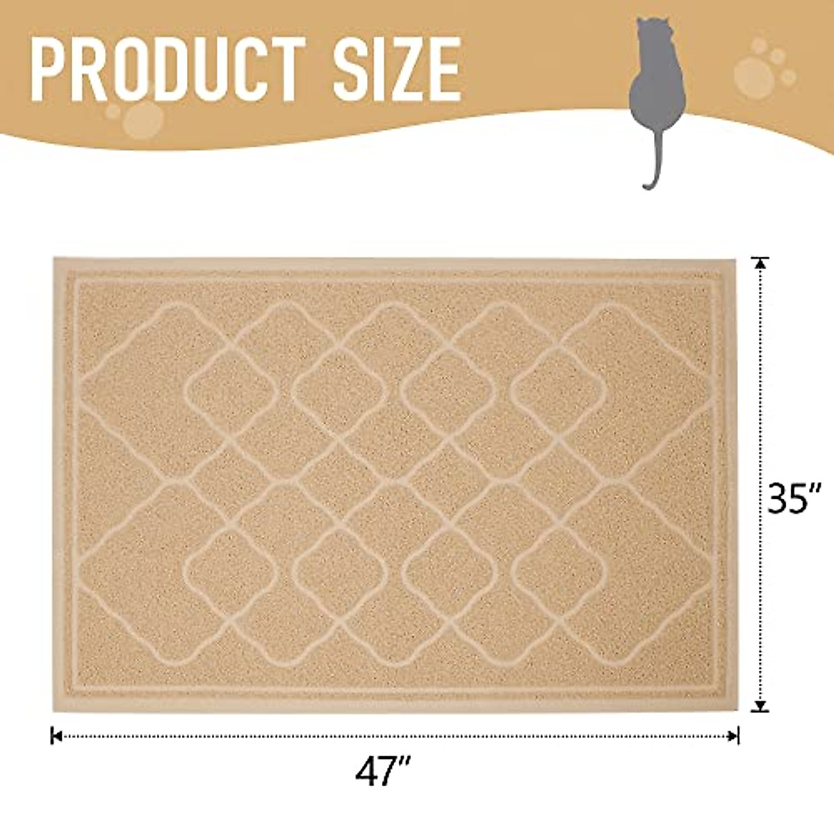 Heeyoo Cat Litter Mat, Large Kitty Litter Box Mat 47 x 35 Inches, Litter Trapping Mat with Waterproof and Non-Slip Backing, Keep Floors Clean, Soft on Kitty Paws