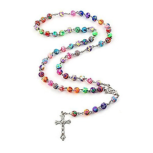 YEYULIN Polymer Clay Bead Rosary Long Necklace Alloy Cross Virgin Christian Catholic Jewelry Rosary Alone for Women