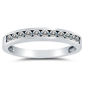 Size 7-2.5mm Solid 14K White Gold Round Cut Channel Set CZ Cubic Zirconia Classic Traditional Womens Ladies Wedding Band Ring (1/2 cttw.)