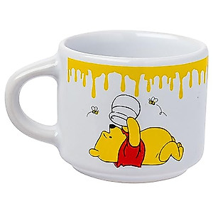 Silver Buffalo Disney Winnie the Pooh Honey Hunny Drips 4pc Stackable Ceramic Espresso Small Cup Set, 3 Ounces
