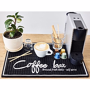 Elevate Your Coffee Game with the Ultimate Coffee Bar Mat for Countertop - Spill-Proof, Large 18 x 12" - Protect Your Countertop with our Durable Rubber Coffee Mat  - Perfect Coffee Station Accessory