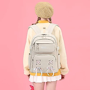 El-fmly Lightweigt School Bookbag Travel Backpack Daypack with Cute Ribbon for Teen Girls Students (Purple)