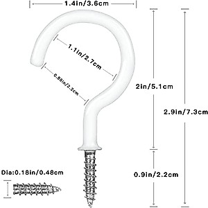 QEZEZA 10 Packs of Vinyl Coated Ceiling Hooks, Plant Hooks, Kitchen Hooks, Hanging Hooks, Kitchen Hooks for Indoor and Outdoor use, 2.9-inch Silver Spiral Hooks, (White)