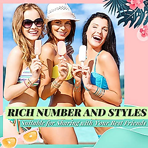 Henoyso 57 Pieces Surfer Strand Wave Braided Stretch Friendship Woven Rope, Adjustable Waterproof Handmade Wax Wrap Bracelet Anklet for Girls Women (Warm Style)