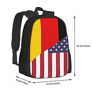 German USA Friendship Flag Casual Backpack School Bag Laptop Travel Backpack for Men Women