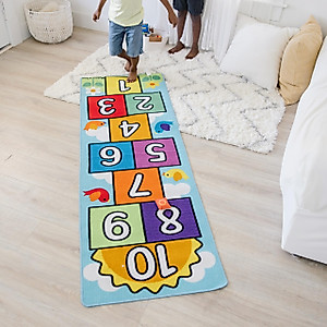 Melissa & Doug Hop & Count Hopscotch Rug (Play Space & Room Decor, Skid-Proof Backing, 27” H x 5.5” W x 5.5” L) - Classic Hopscotch Rug For Kids