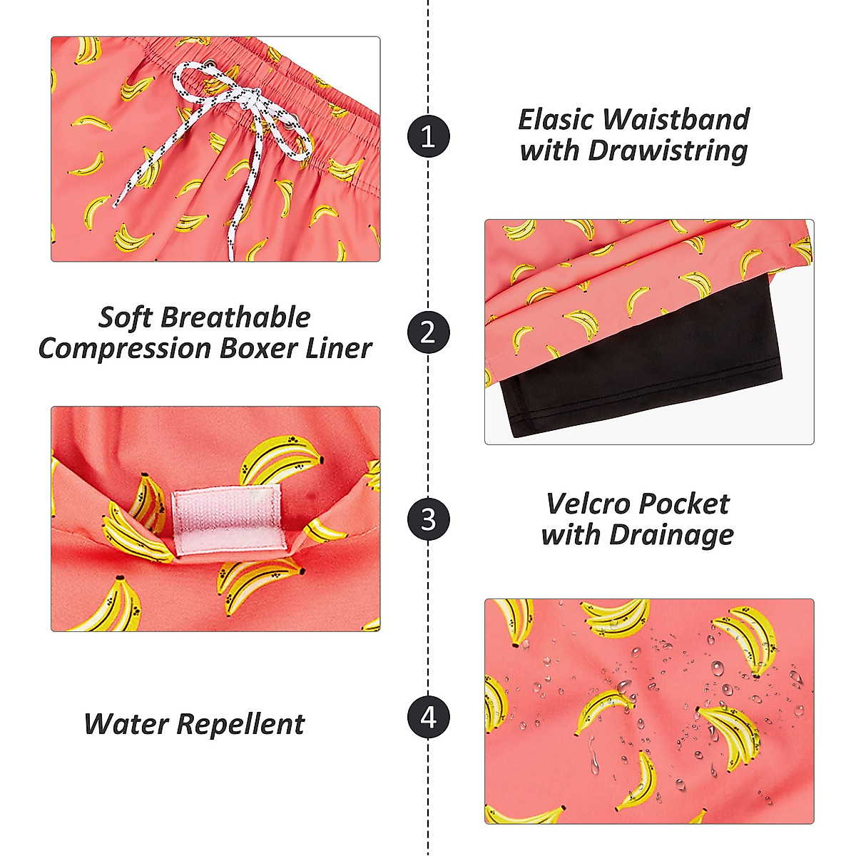 American Trends Mens Swimsuit Trunks Quick Dry Beach Shorts Men's Swimwear Bathing Suit Summer Swimming Clother Banana L