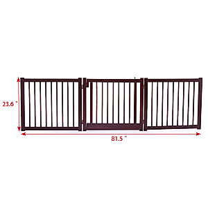 Pet Gate Wooden Dog Gate for Doorways, Stairs or House – Freestanding, Folding, Accordion Style, Wooden Indoor Dog Fence (24inch Height, Coffee Brown)