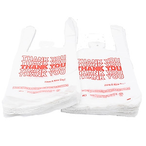 Small Economy "Thank You" T-Shirt Bags - 1/12 BBL - 7"X3.5"X13" - 1000 Bags Bulk - 13 Mic - White - For Retail, Groceries, Merchandise, Convenience Store, Supermarket, Restaurant