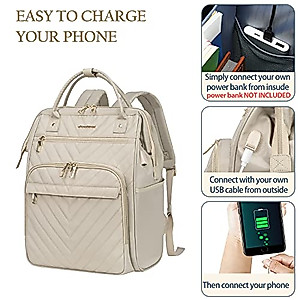 VANKEAN 17 Inch Laptop Backpack Carry On Backpack for Women Men Computer Work Bag, Large Capacity Waterproof Backpack with USB Port & RFID Pockets, College Daypack Business Travel Backpack, Beige