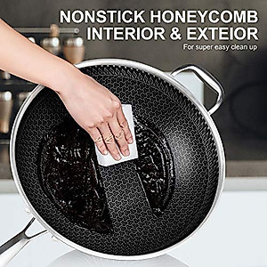 MICHELANGELO Wok Pan with Lid, 12.5 Inch Stainless Steel Wok with Lid, Woks & Stir-fry Pans with Honeycomb Coating, Nonstick Wok Flat Bottom, Induction Wok Pan