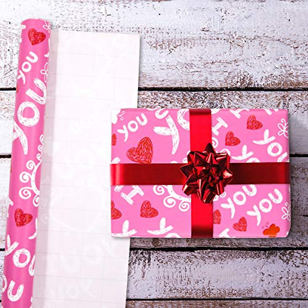 FANCY LAND Valentines Wrapping Paper with Cut Lines for Valentine’s Day Wedding Holiday 3 Pack
