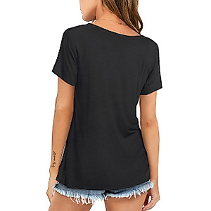 Amoretu Womens T Shirts Short Sleeve V Neck Casual Plain Summer Tops Black S