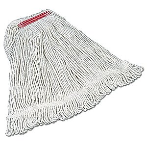 Rubbermaid Commercial D11306 WH00 RCPD113 Super Stitch Cotton Looped End Wet Mop Head, Large, 1" Green Headband (Pack of 6)