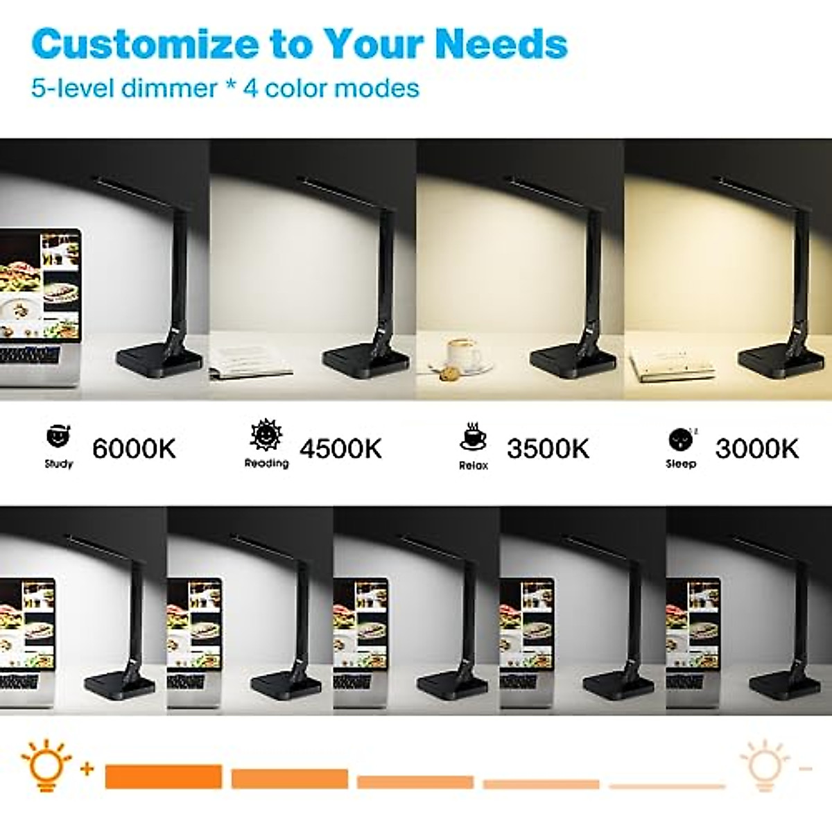 Ambertronix LED Desk Lamp, Patented Vertical Wireless Charger, 14W, 530 Lumens, Table Lamp with USB Charging Port, Dimmable Eye-Caring, 5 Brightness & 4 Light Modes, Touch Control, Auto Timer