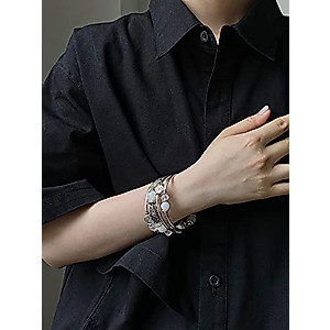 FULU AUTUMN Stackable Beaded Bracelets for Women Boho Wrap Silver Bracelet Layered Fashion Jewelry Gifts for Her(White)