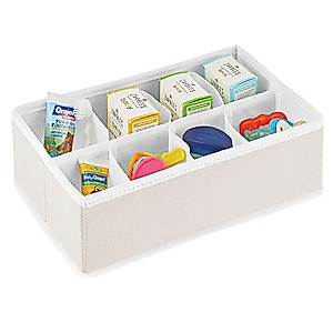 mDesign Fabric Divided 8-Section Drawer Organizer Bin, Kid/Baby Nursery Dresser, Closet, Shelf, Playroom Organization, Hold Clothes, Toys, Diapers, Bibs, Blankets, Jane Collection, 3 Pack, Cream/White